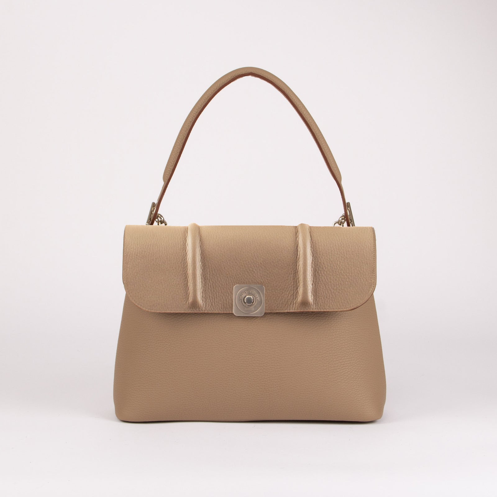 Sac Porté Épaule BIG Taupe - Rabat Cuir | Cuir de Vachette