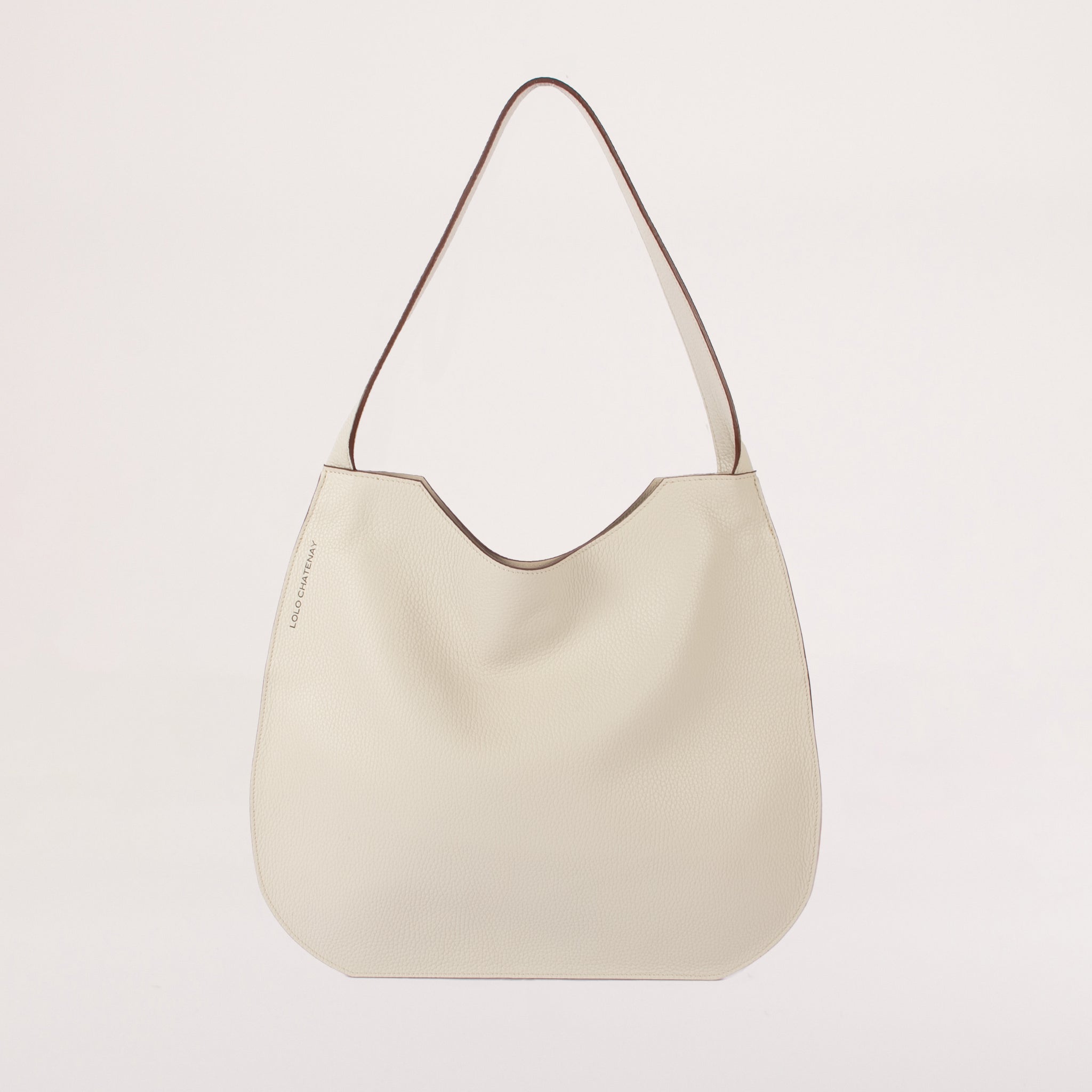 Sac Hobo Thelma Cuir Grainé Perle | Lolo Chatenay